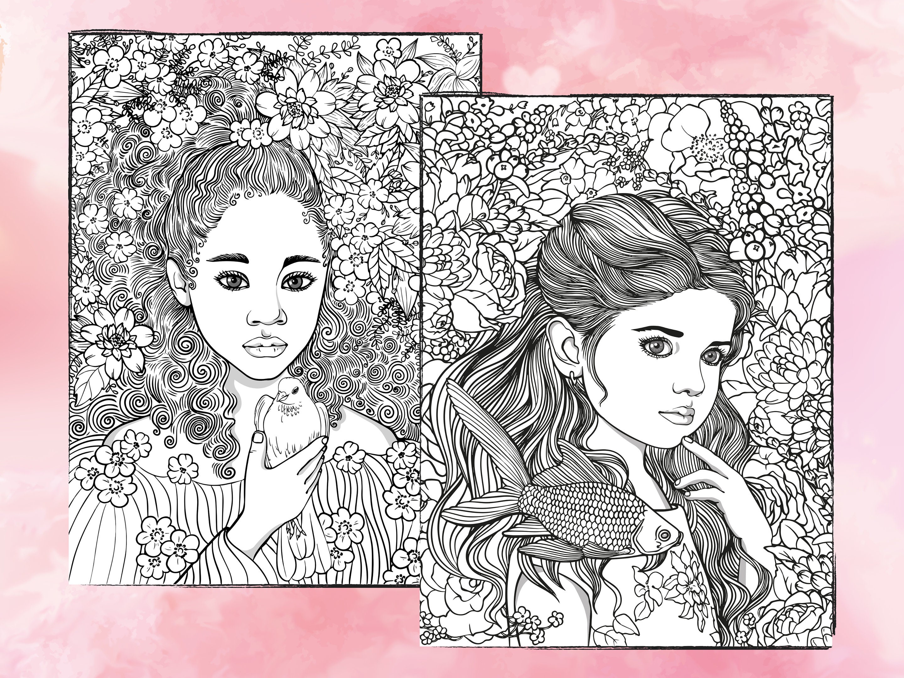 Beautiful Girls Coloring Pages, Princess Girls, Flowers Illustration ...