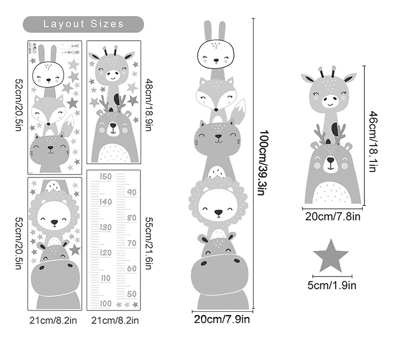 Kids Height Measurement Boho Wall Stickers and Decals /nursery Art ...