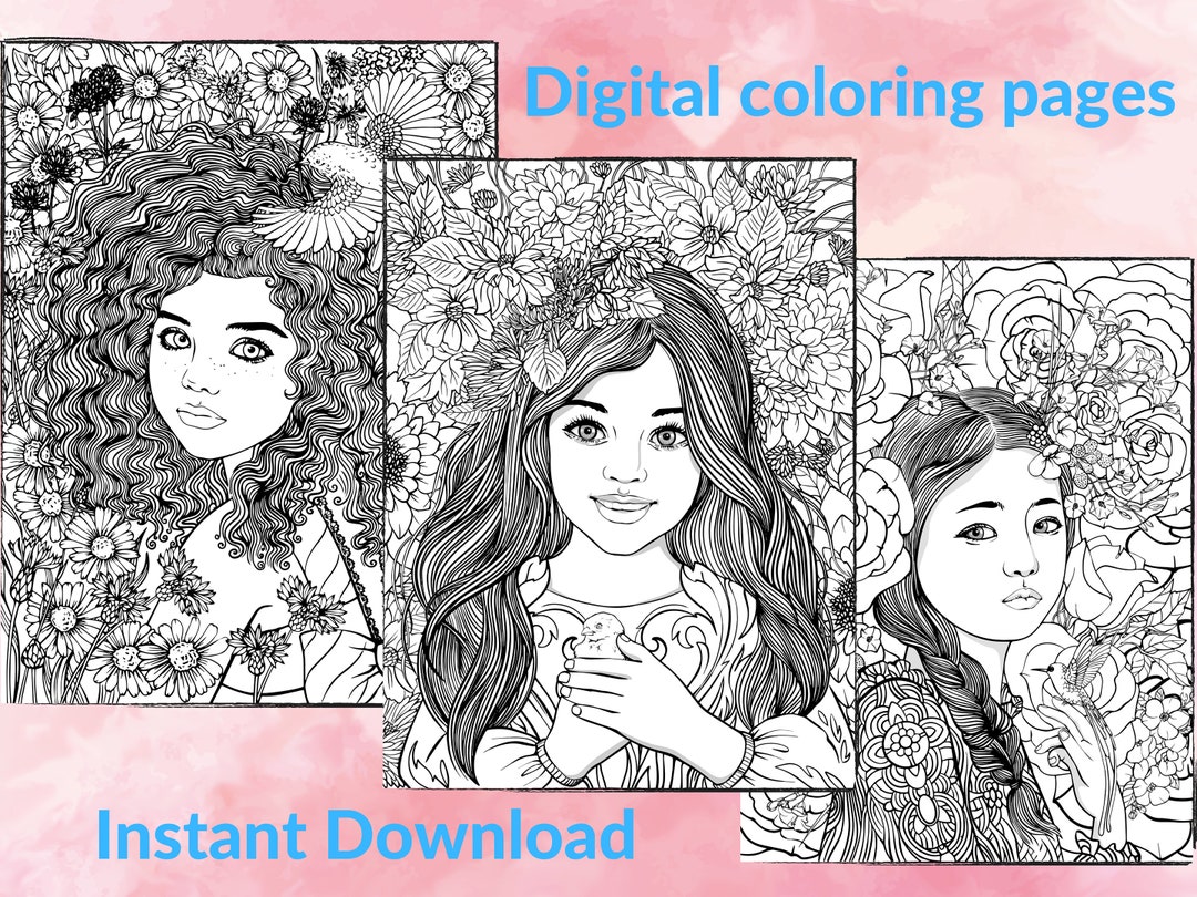 Beautiful Girls Coloring Pages, Princess Girls, Flowers Illustration ...