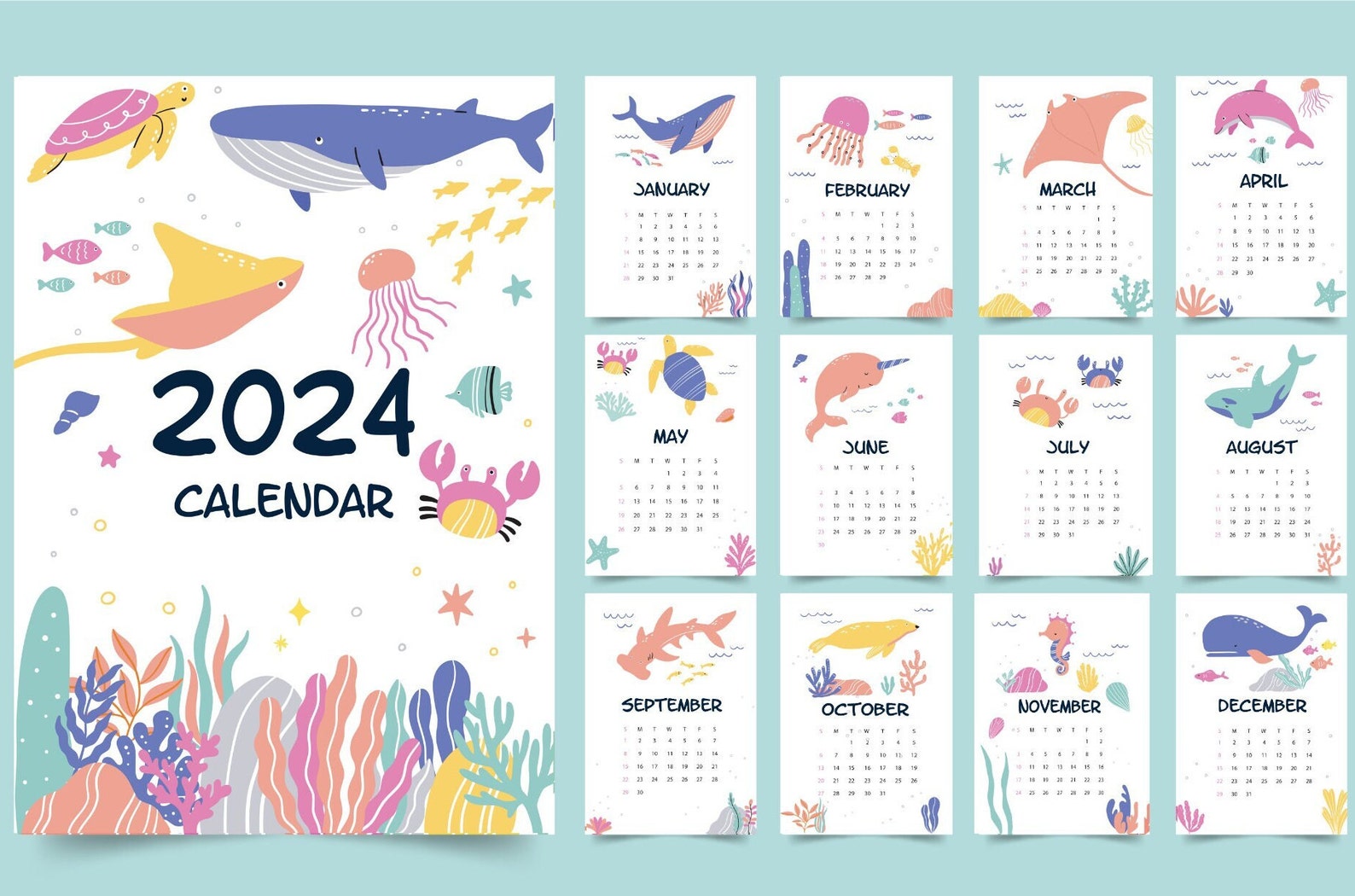 2024 Kids Calendar Printable, Monthly Calendar, Kids Schedule ...