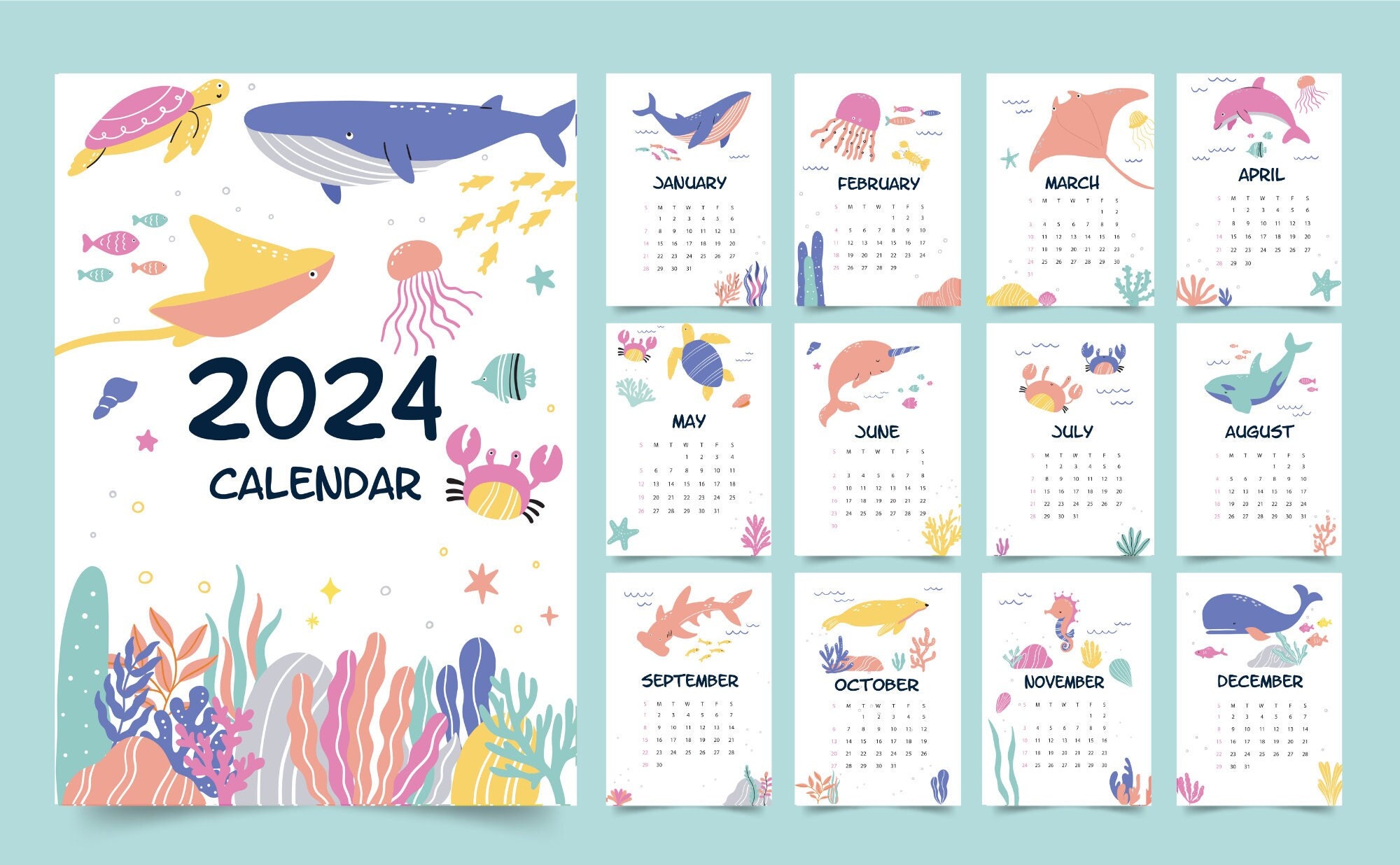 2024 Kids Calendar Printable Monthly Calendar Kids Schedule - Etsy