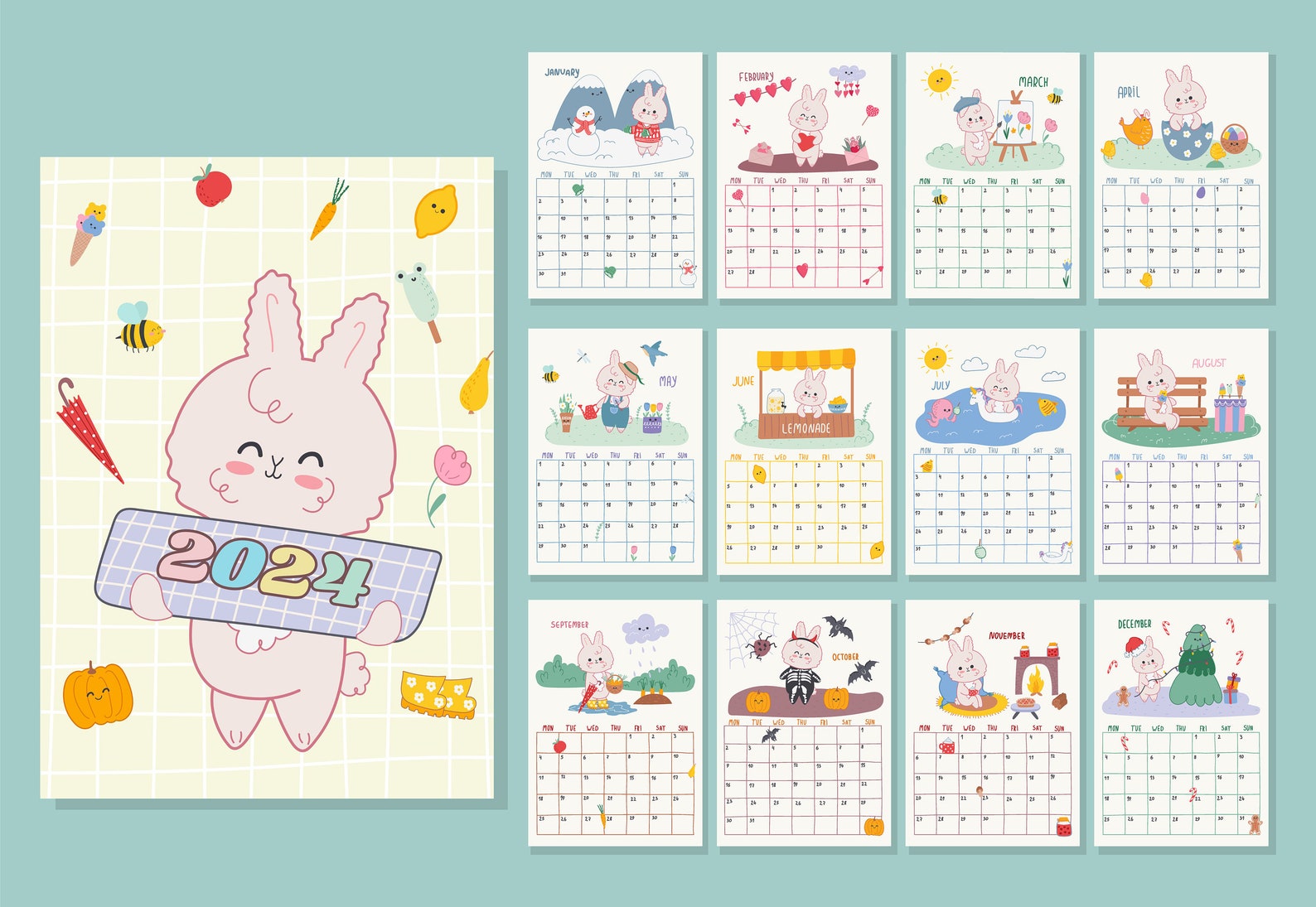 2024 Kids Calendar Printable, Monthly Calendar, Kids Schedule ...