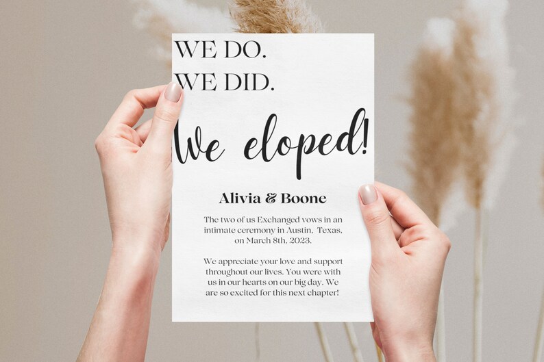 Elopement Announcement Intimate Wedding Reception We Eloped - Etsy