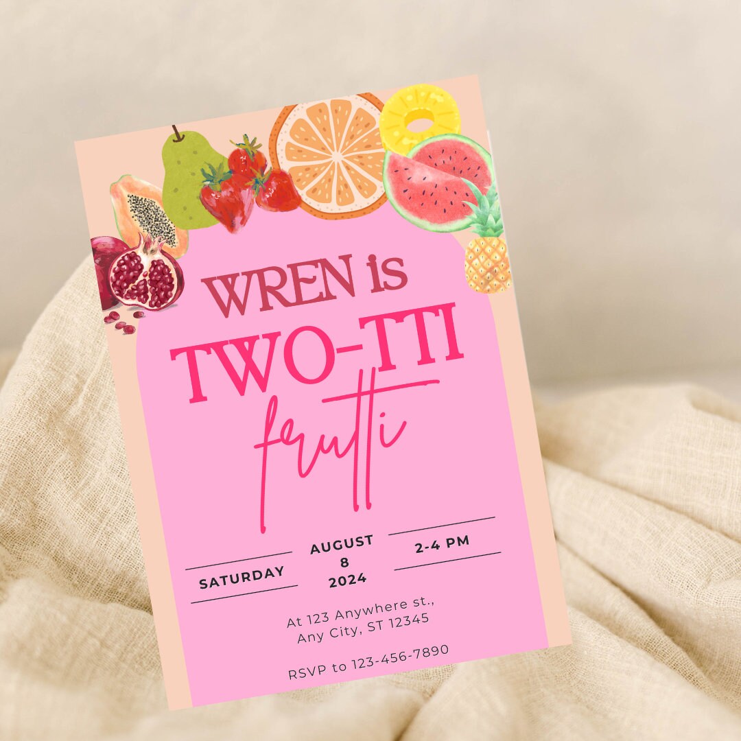 Second Birthday Party Invitation Template, TWO-TTI FRUTTI, Printable ...