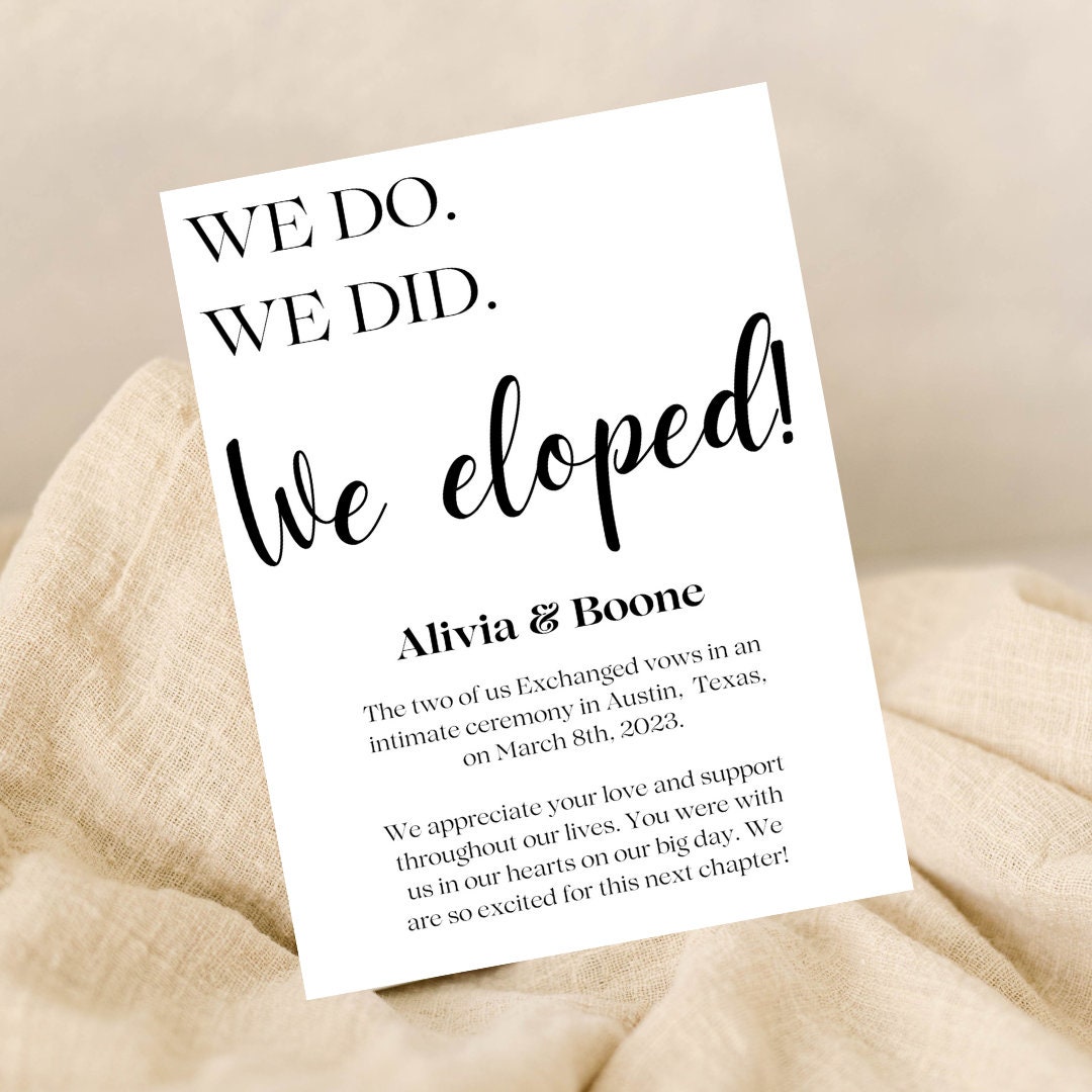 Elopement Announcement, Intimate Wedding Reception, We Eloped, Editable ...