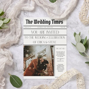 Newspaper Wedding Invitations Template, Editable, Unique Wedding Invite ...
