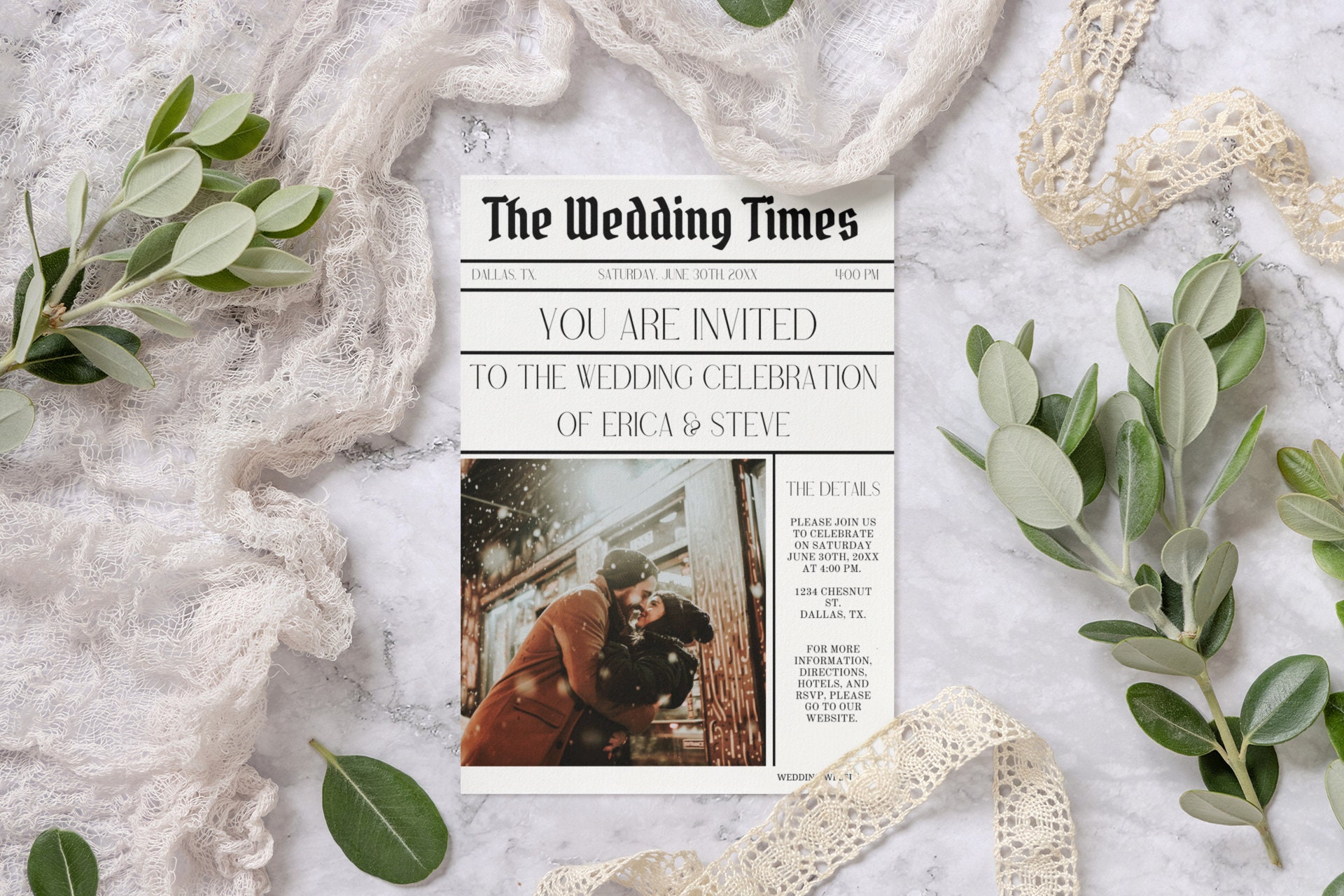 Newspaper Wedding Invitations Template, Editable, Unique Wedding Invite ...