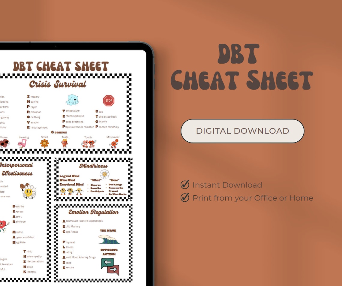 DBT Cheat Sheet, DBT Worksheet, DBT Skills - Etsy
