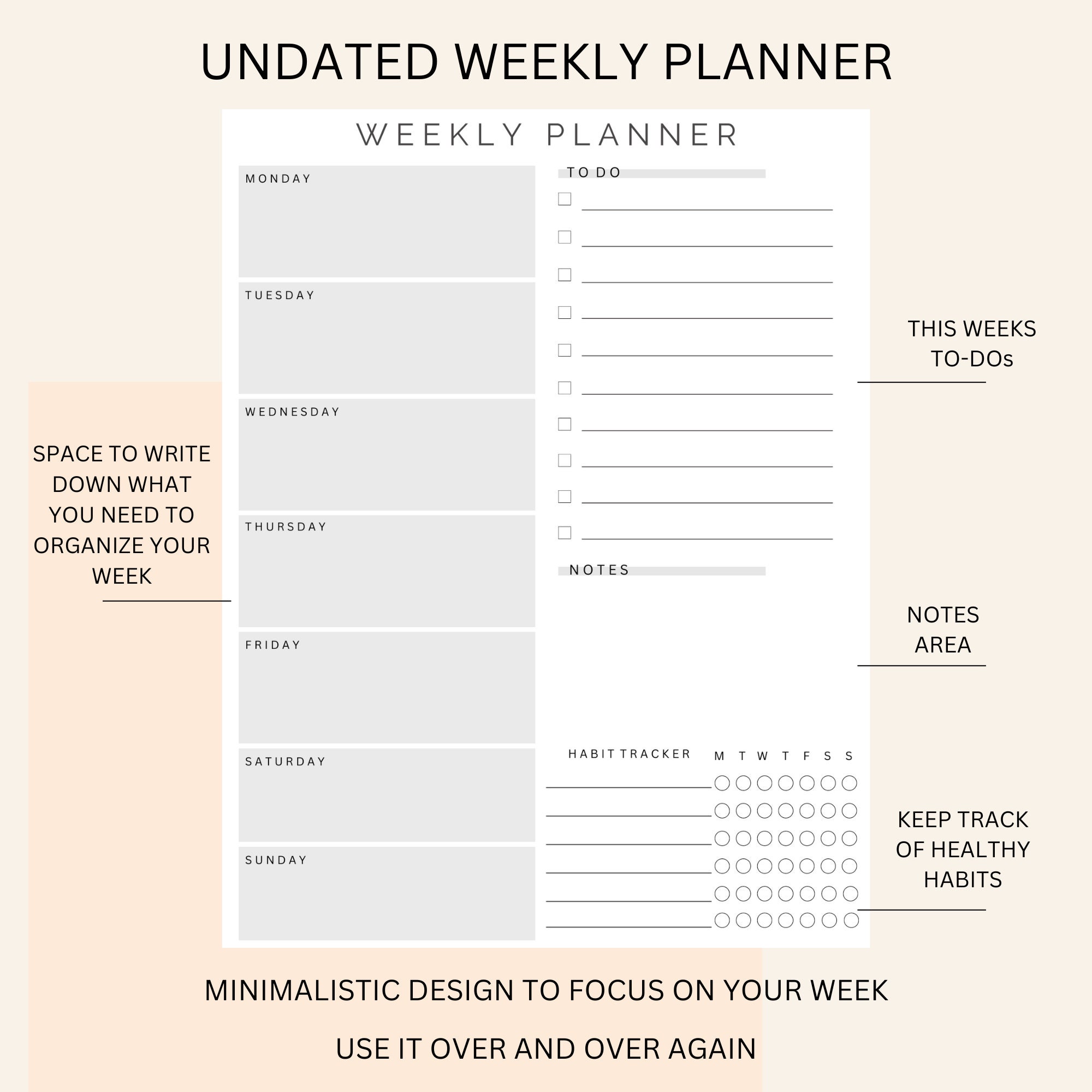 Weekly Planner, Printable Weekly Planner, Digital Weekly Planner ...