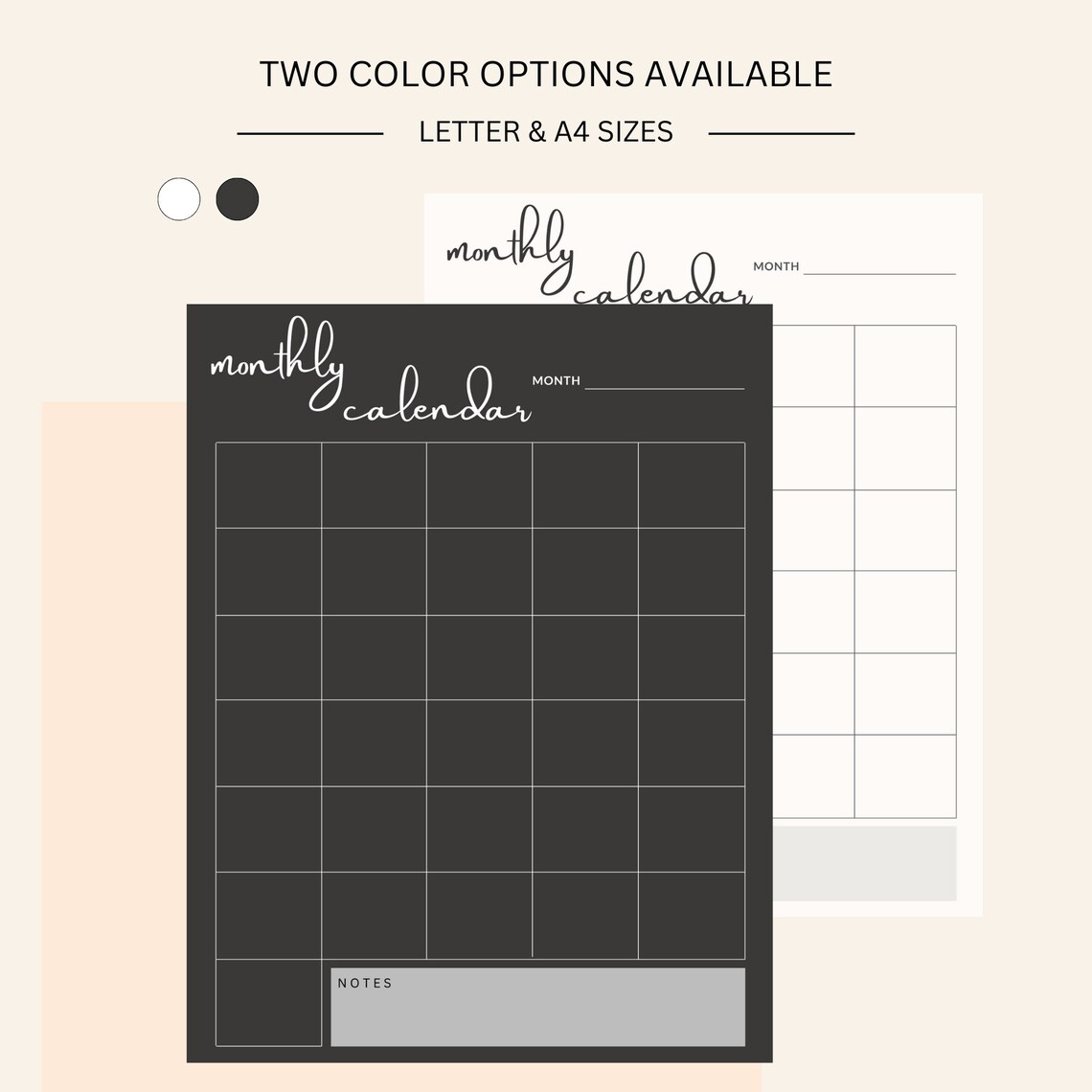 Monthly Calendar, Printable Monthly Calendar, Digital Monthly Calendar ...