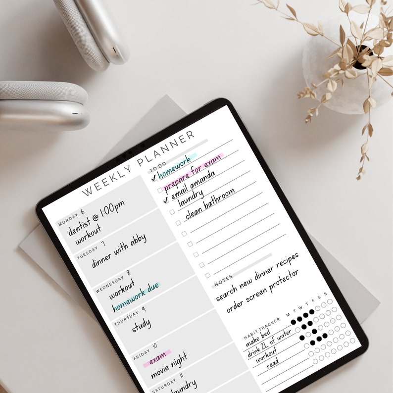 Weekly Planner, Printable Weekly Planner, Digital Weekly Planner ...