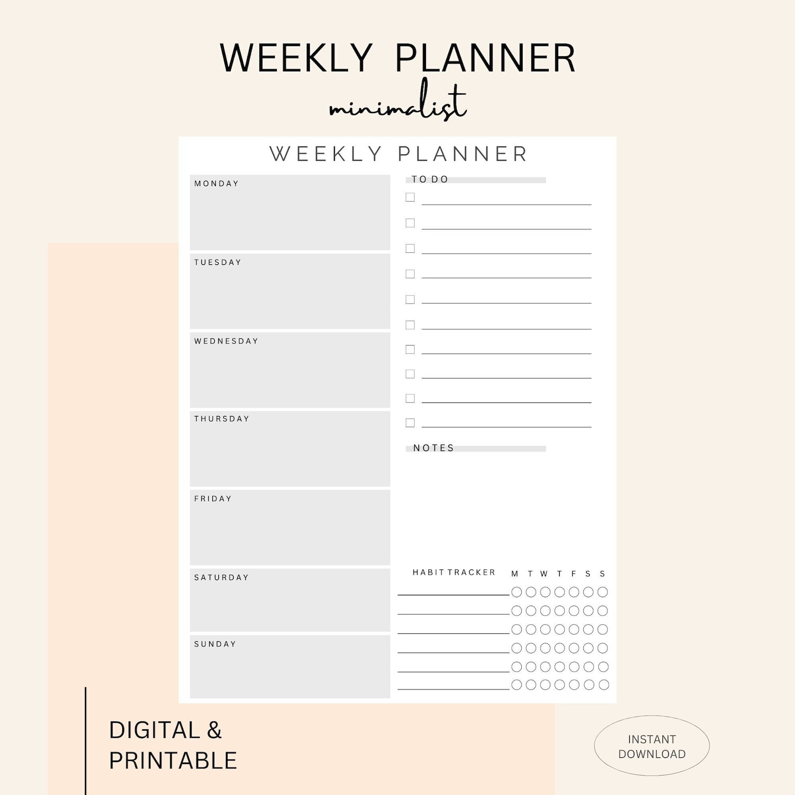 Weekly Planner, Printable Weekly Planner, Digital Weekly Planner ...