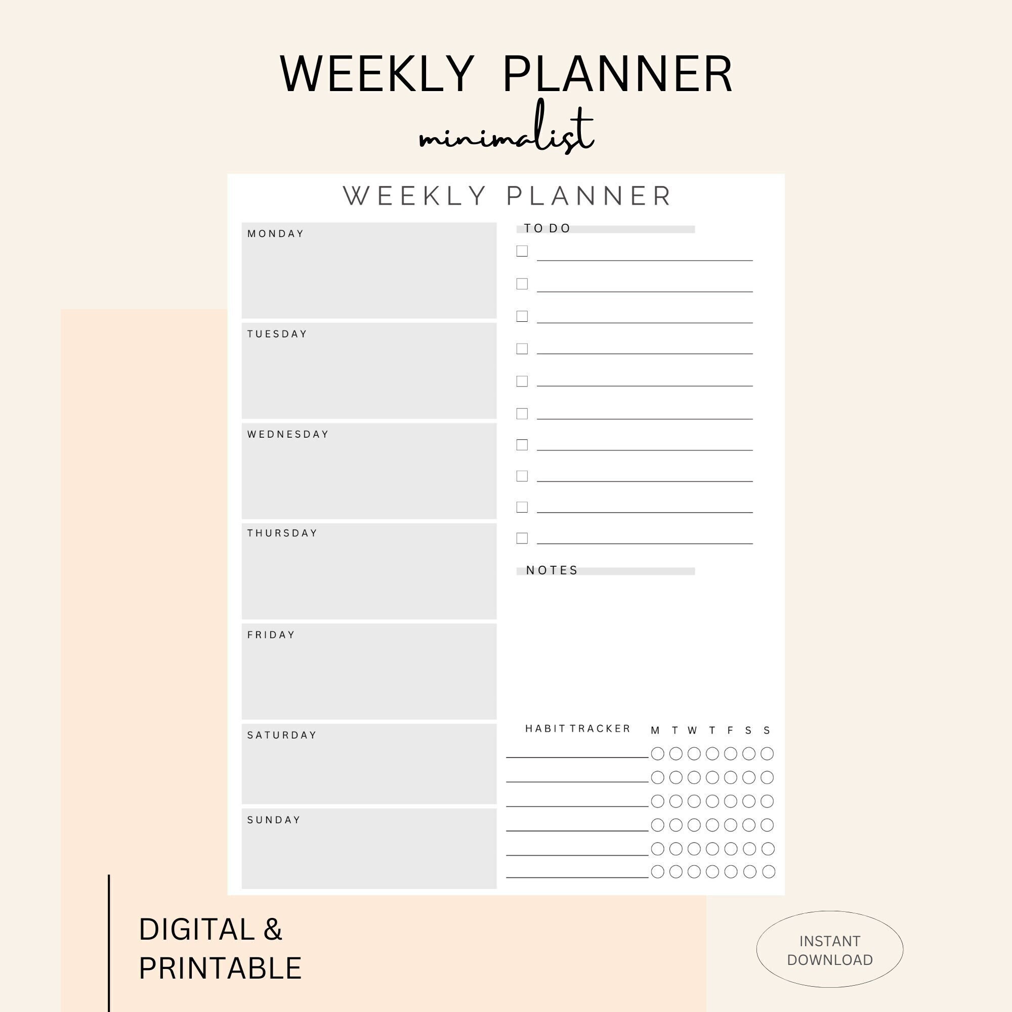 Weekly Planner, Printable Weekly Planner, Digital Weekly Planner ...