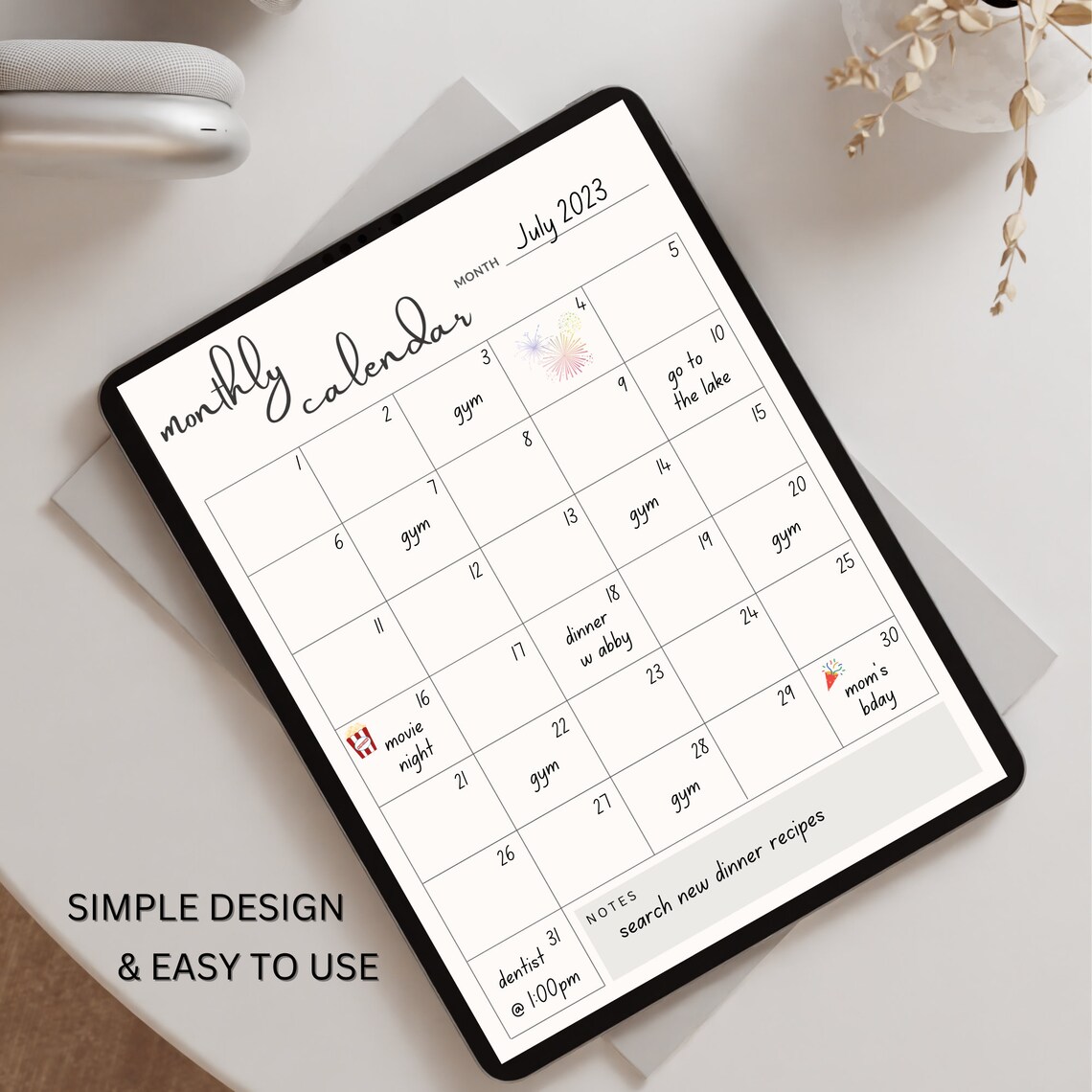 Monthly Calendar, Printable Monthly Calendar, Digital Monthly Calendar ...