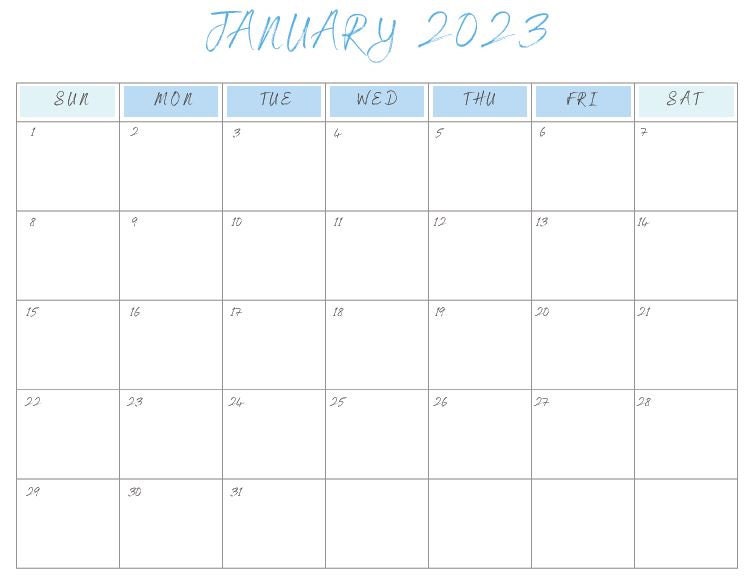 Downloadable 2023 Calendar - Blue - Etsy
