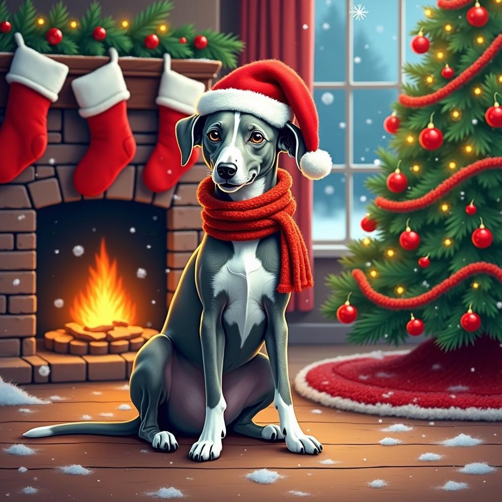 Greyhound Christmas Card – Whimsical Holiday Card for Greyhound Lovers ...