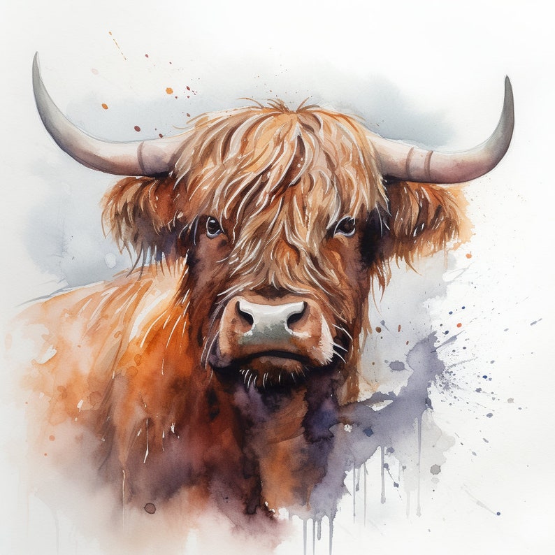 20 Highland Cow Portraits Watercolor Illustration Prints Card Making ...