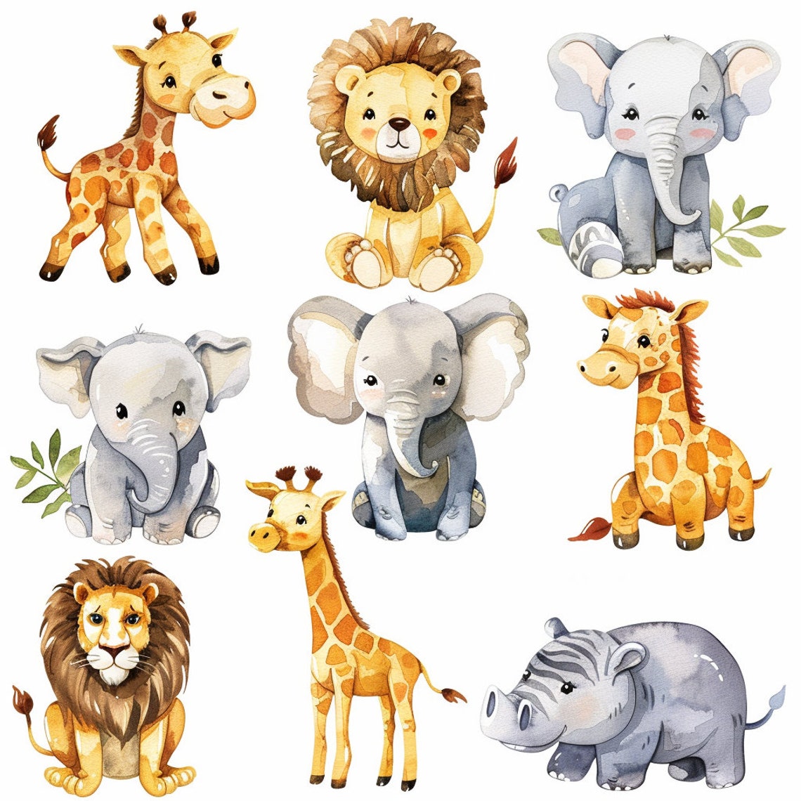 Safari Animals Clipart Watercolor, Clipart for Commercial Use ...