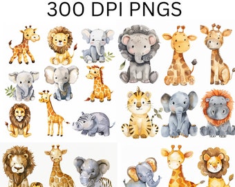 Cute Safari Animals Clipart Watercolor, Clipart for Commercial Use ...