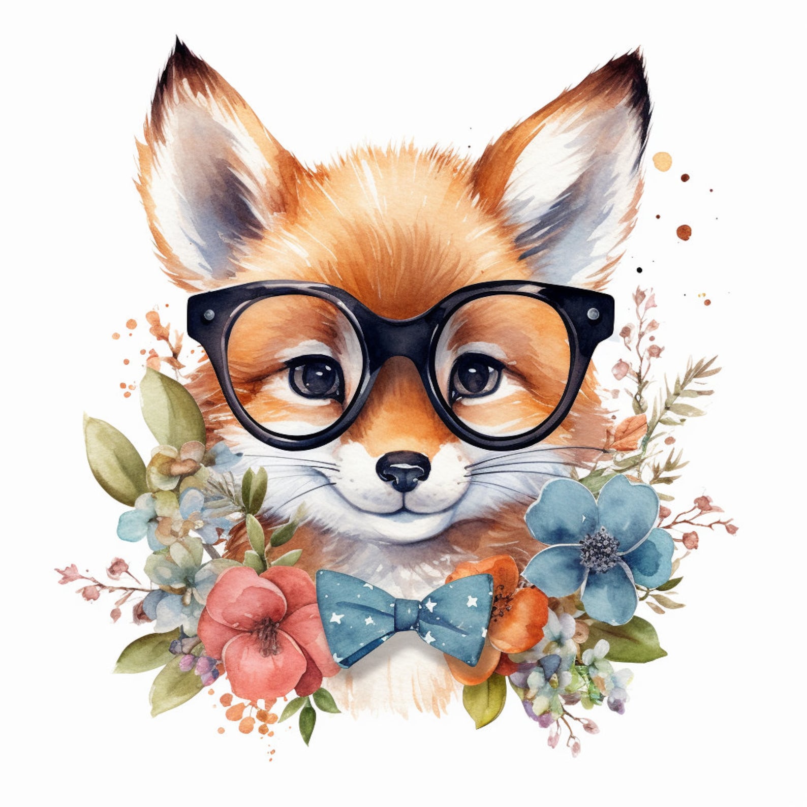 Baby Fox Wearing Glasses PNG, Watercolor Clipart, Cute Baby Shower ...