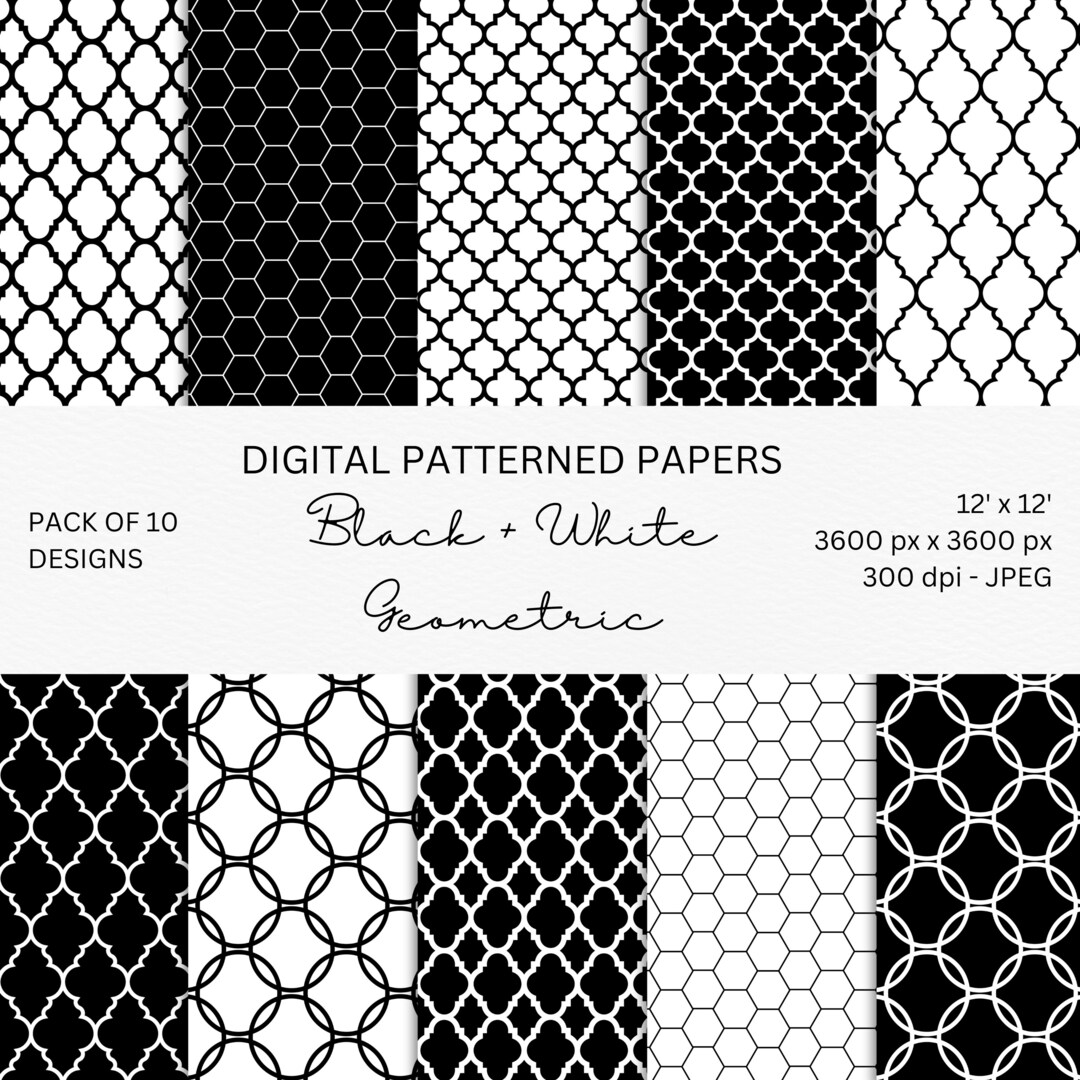 Black & White Digital Paper Pack 2, Digital Scrapbook Paper, Printable ...