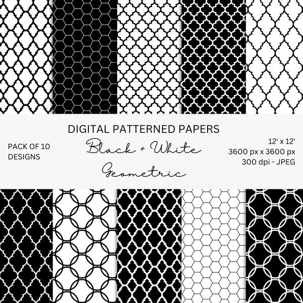 Black and White Digital Papers - Etsy