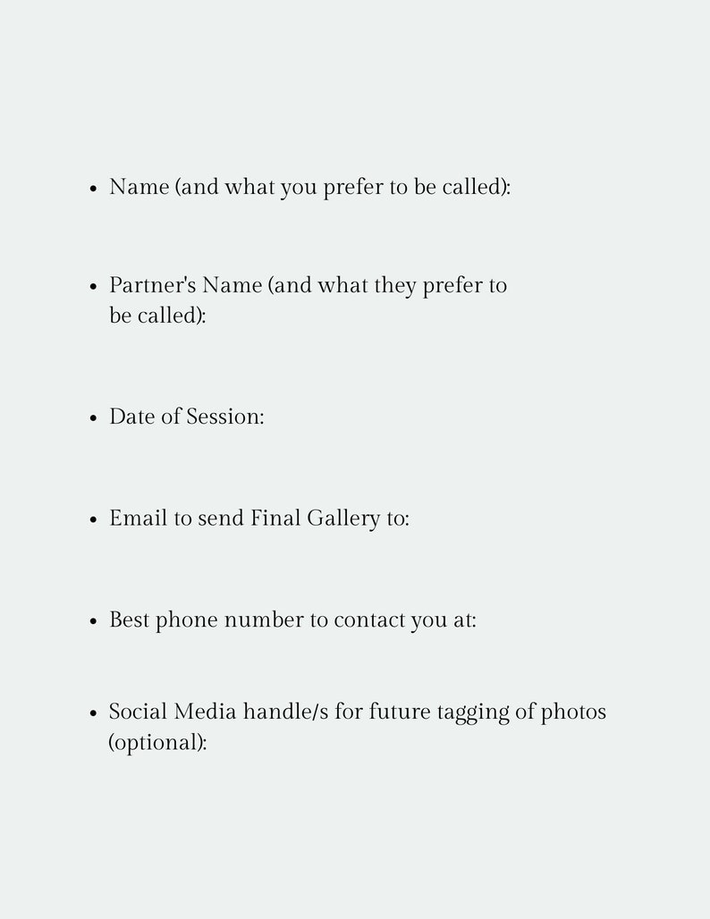 Couples Session Client Questionnaire - Etsy