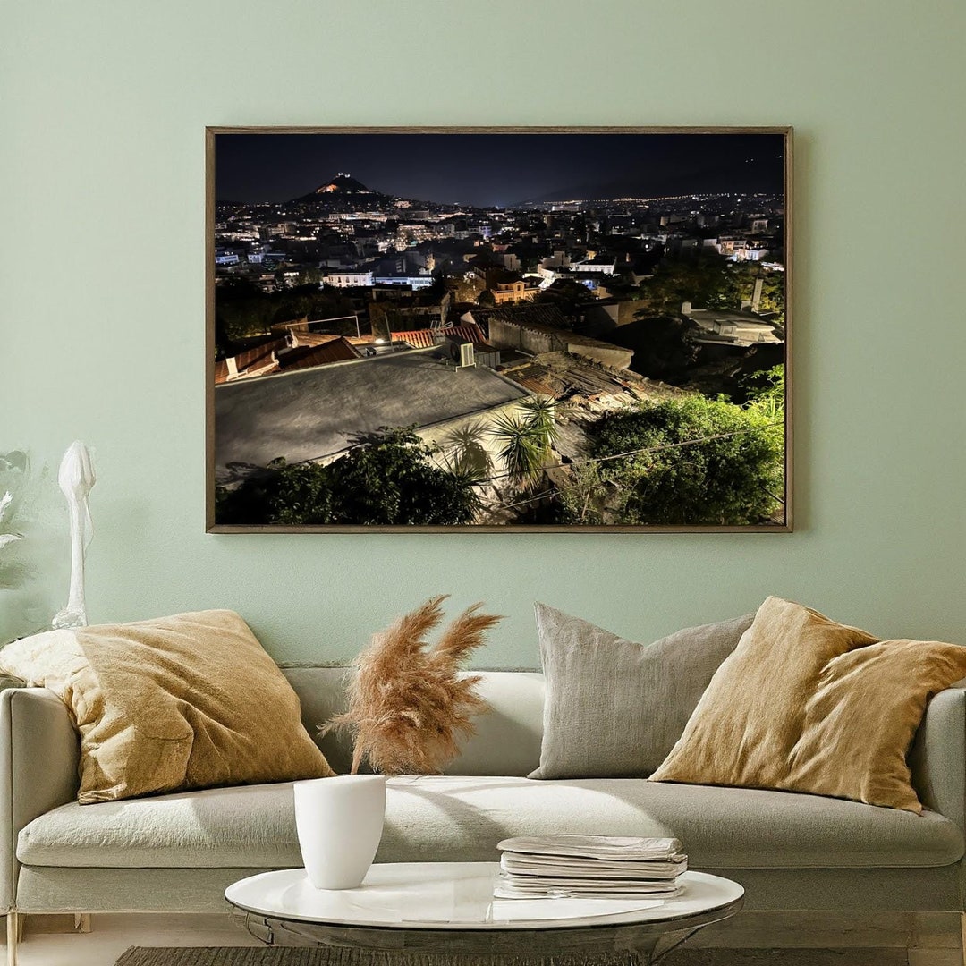 Stunning Nightscape of Athens: Illuminated City and Mount Lycabettus ...