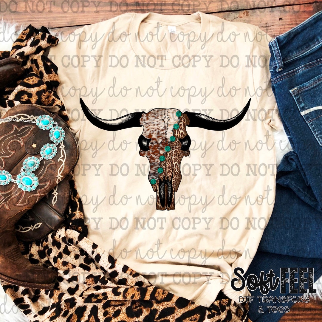 Longhorn Cow Country Western - DTF Transfer - Direct to Film Ready to ...