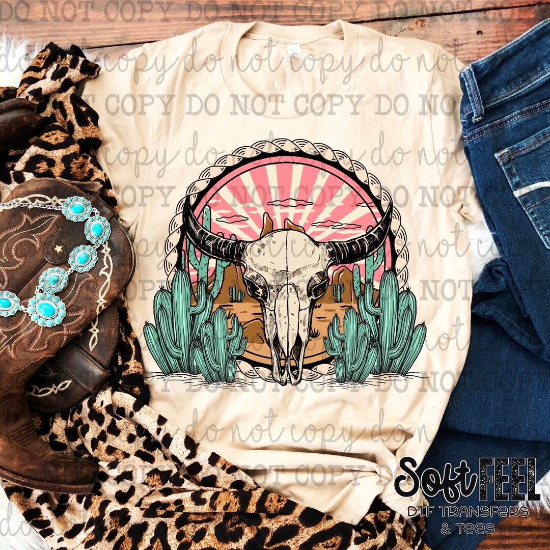 Sunrise Aztec Cow Skull Rodeo Country Western - DTF Transfer - Direct ...