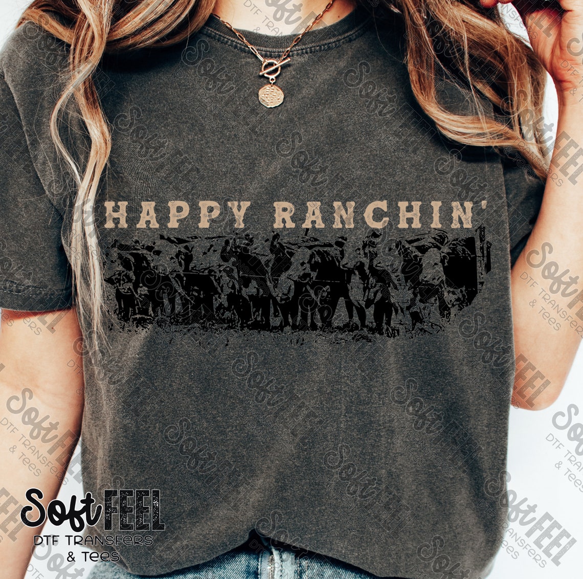 Happy Ranchin' Cattle Country Western DTF Transfer Direct to Film Ready ...