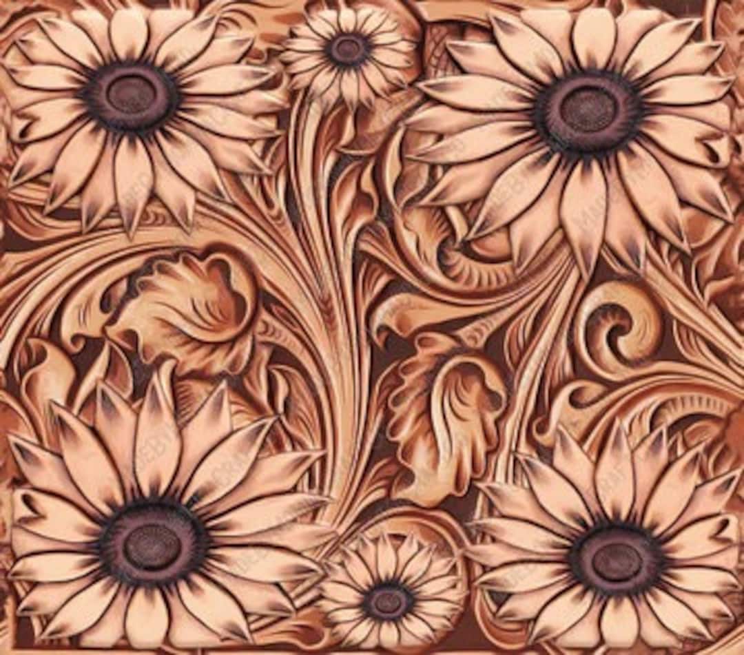 Tooled Leather Sunflowers - 12x12" Patterned Vinyl for Tumblers ...