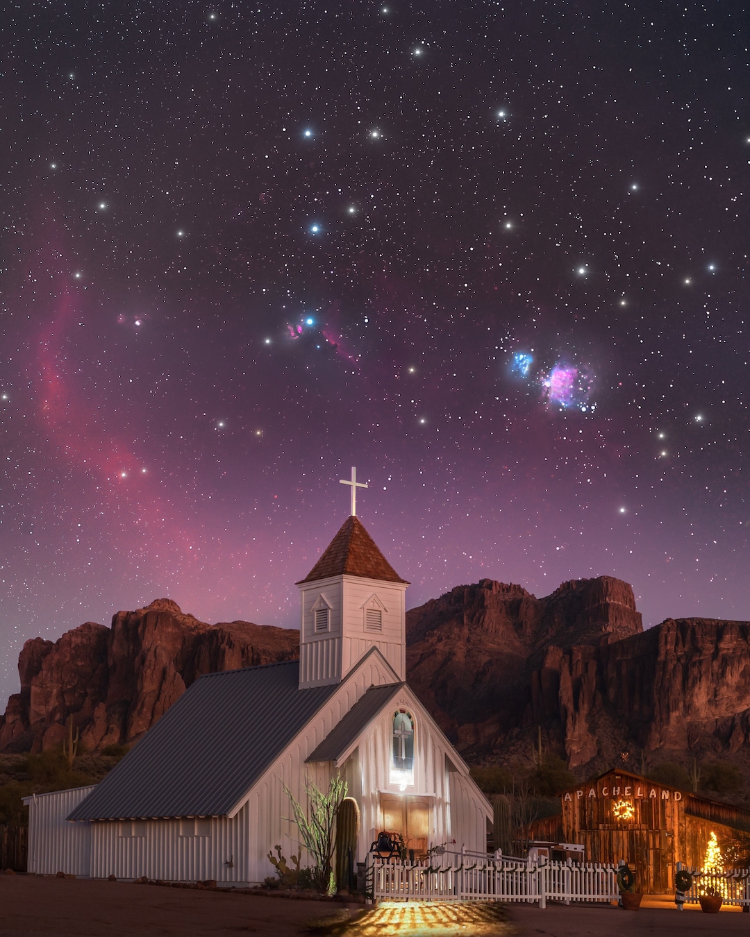 Orion Rising Over Elvis Presley Chapel and Superstition Mountains ...