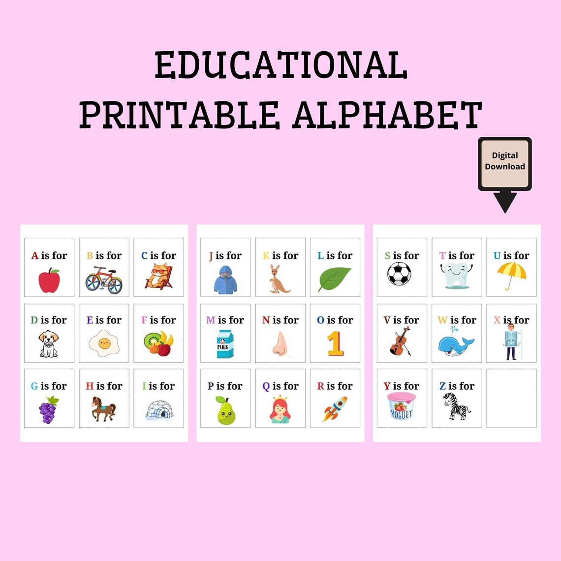 Educational Alphabet Printable for Kids, Alphabet for Kids, Fun ...