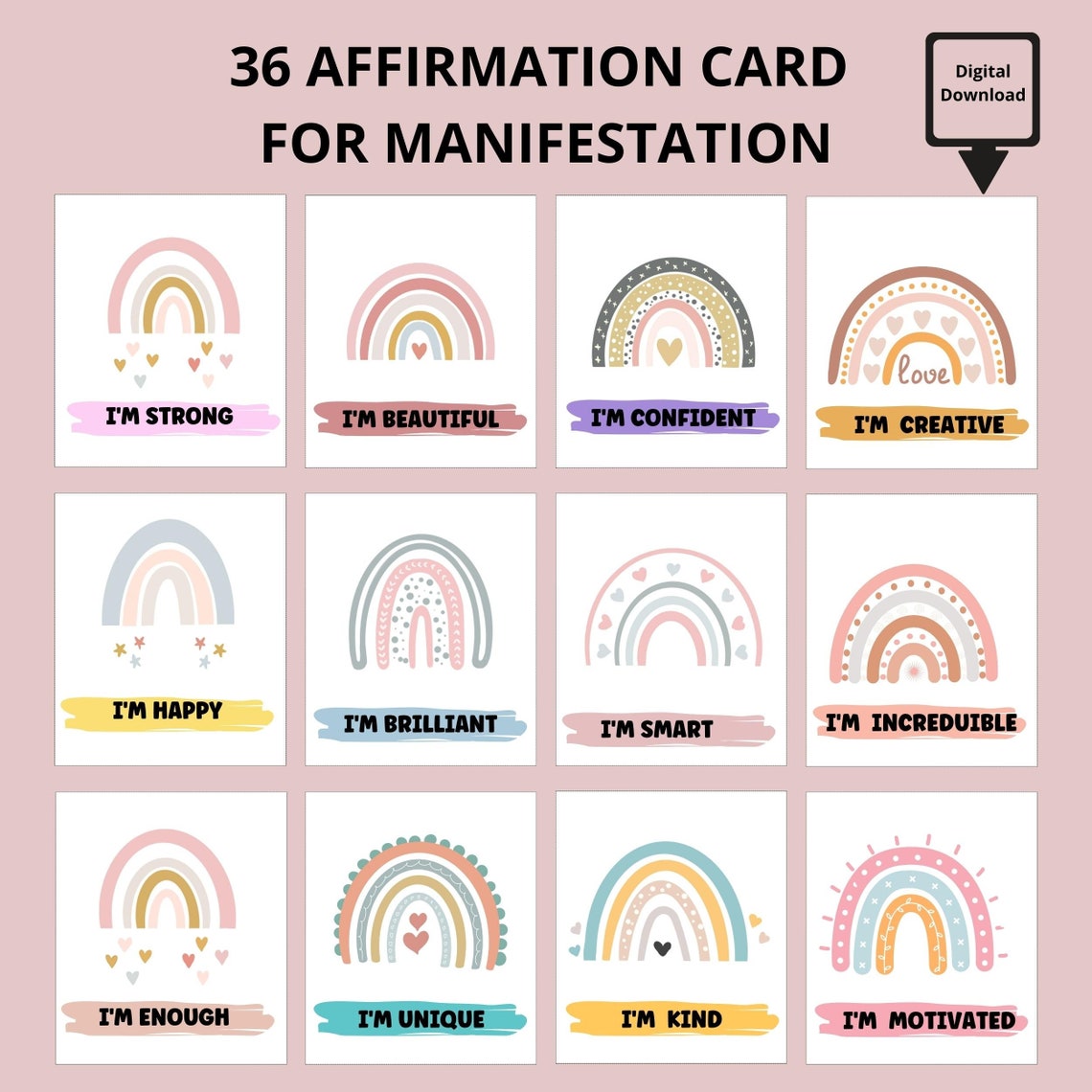 36 Printable Positive Affirmation Cards for Kids, Motivational Cards ...