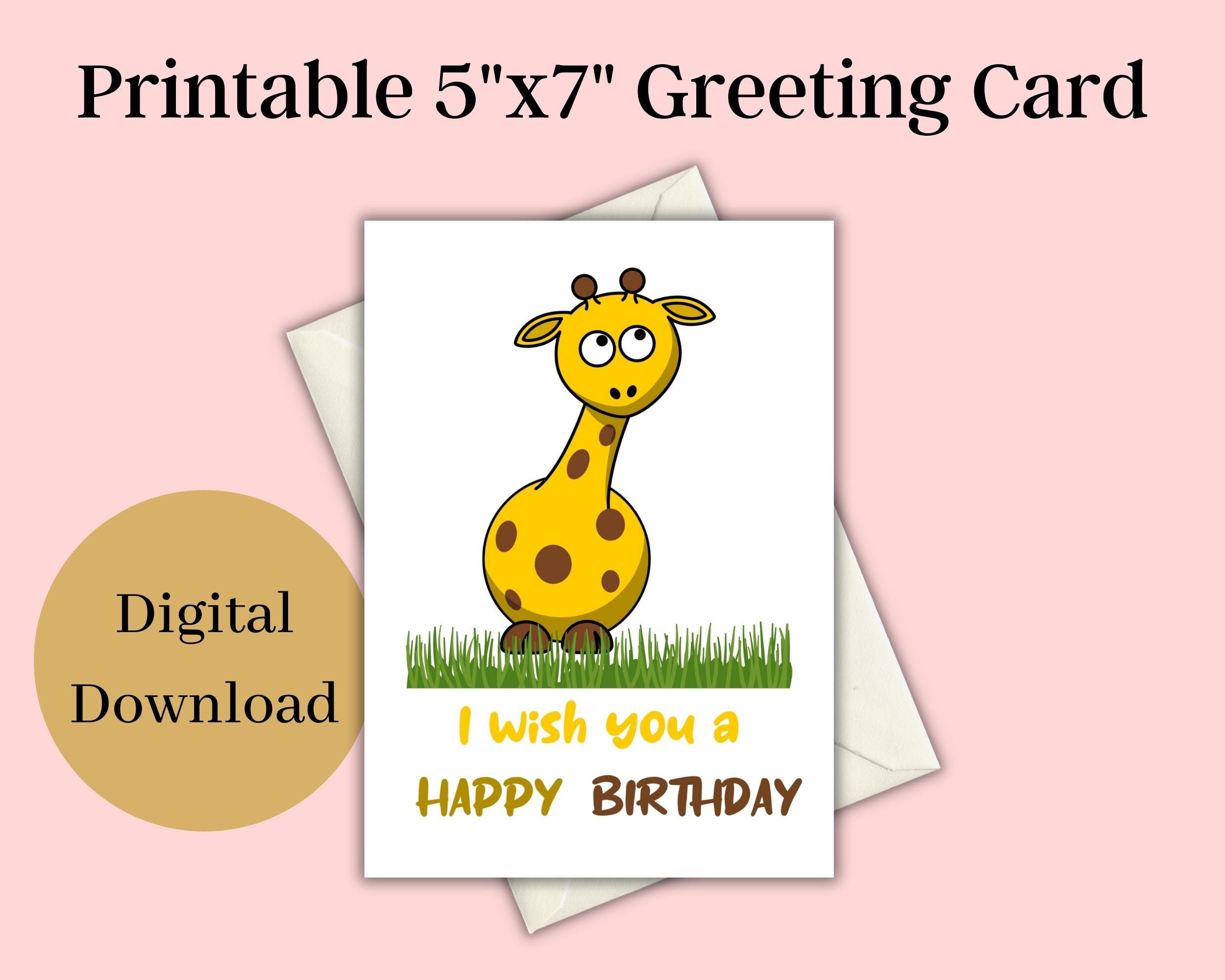 Giraffe Happy Birthday Greeting Card, Kids Happy Birthday Card, Cute ...