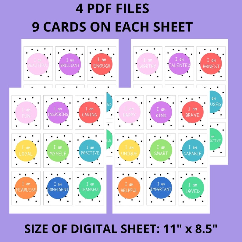 36 Printable Positive Affirmation Cards for Kids, Motivational Cards ...