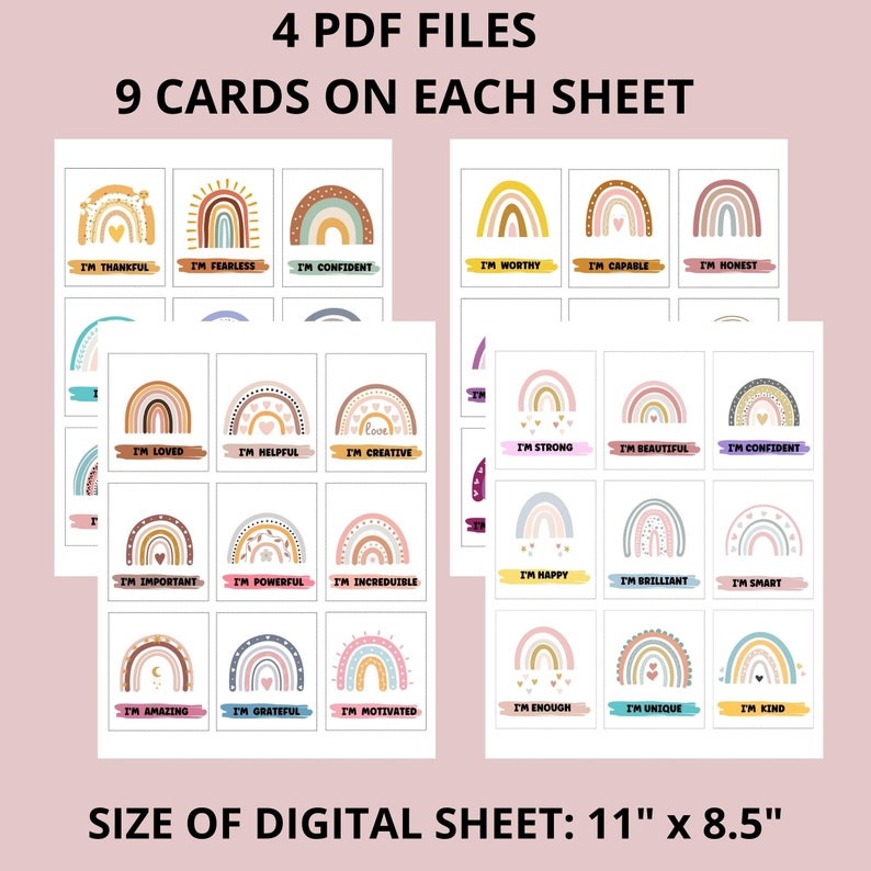 36 Printable Positive Affirmation Cards for Kids, Motivational Cards ...