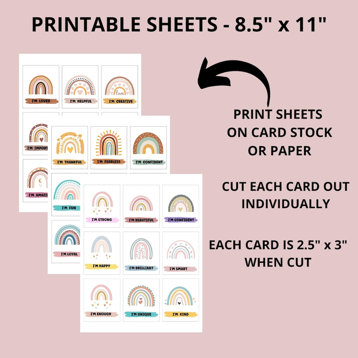 36 Printable Positive Affirmation Cards for Kids, Motivational Cards ...