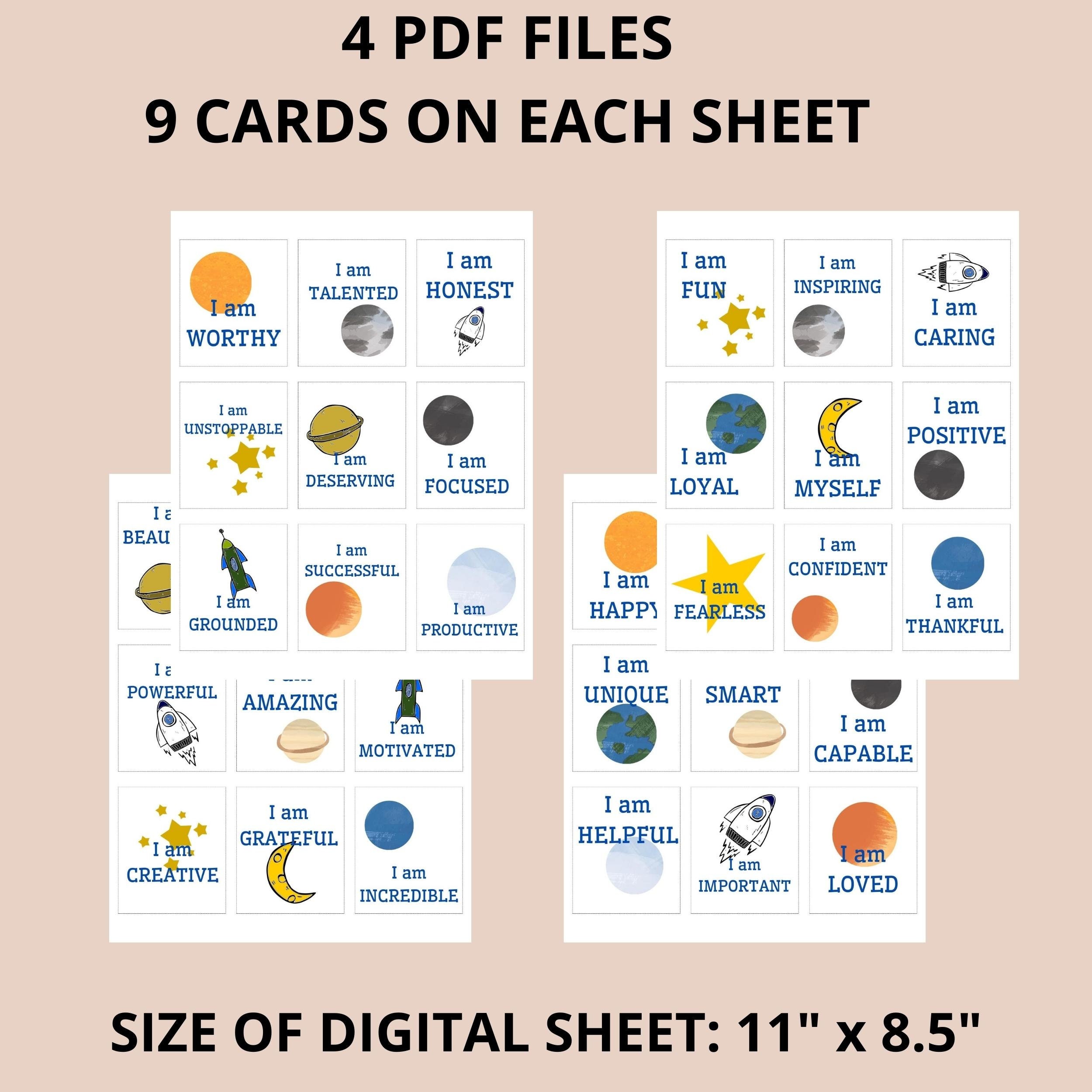 36 Printable Positive Affirmation Cards for Kids, Motivational Cards ...