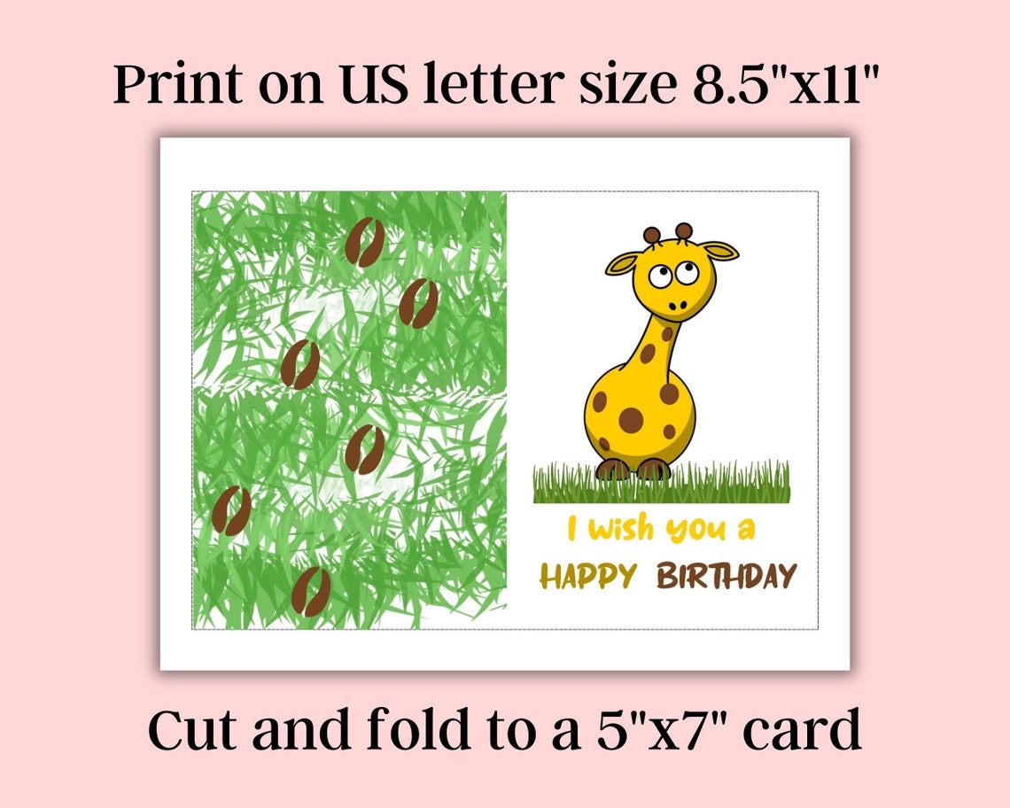 Giraffe Happy Birthday Greeting Card, Kids Happy Birthday Card, Cute ...