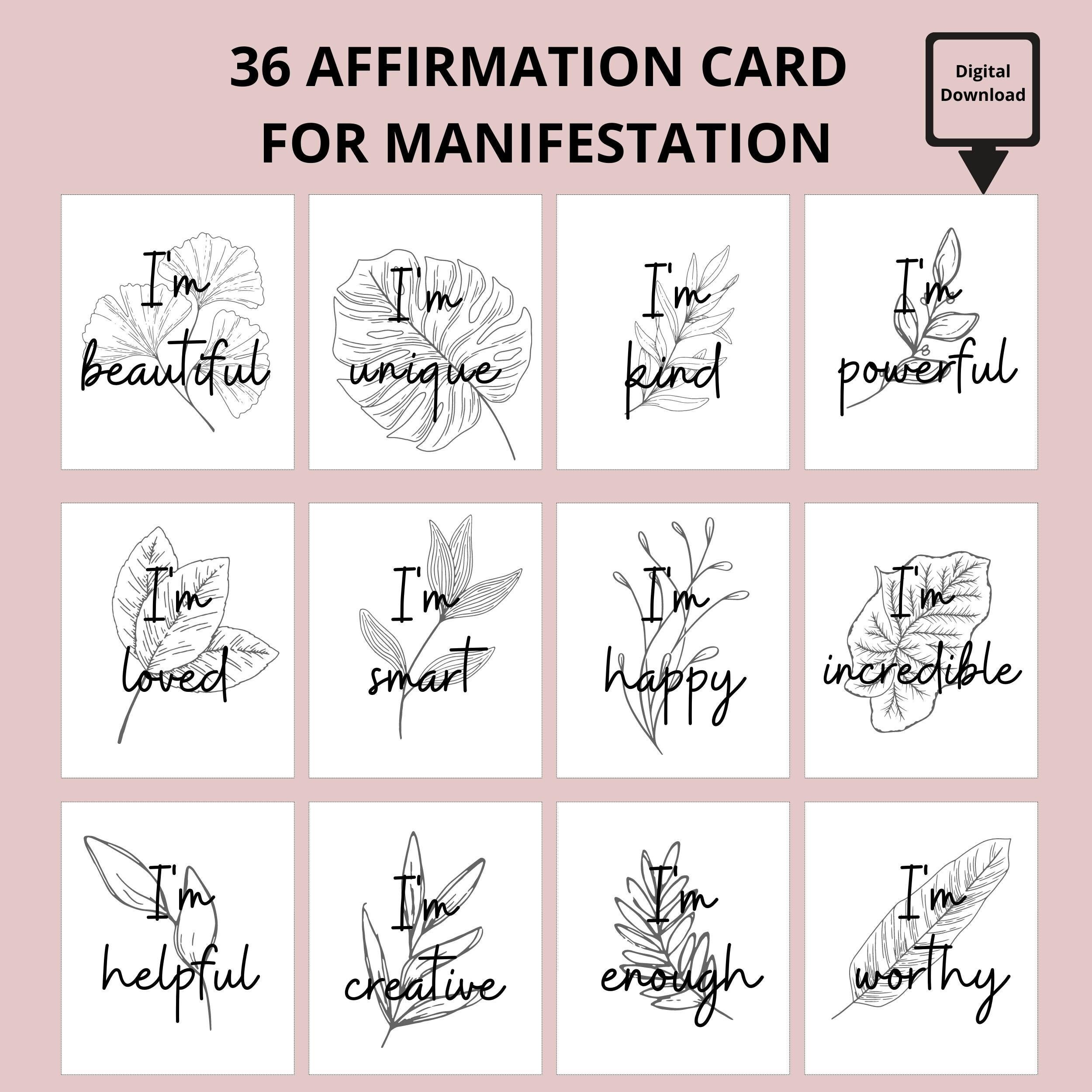36 Positive Affirmation Card Deck, Vision Board Printables, Cards for ...