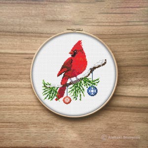 Christmas Red Cardinal Cross Stitch Pattern, Mini Cross Stitch, Easy ...