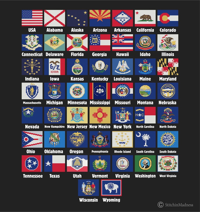 51 Tiny USA State Flags Cross Stitch Patterns, Mini Cross Stitch ...