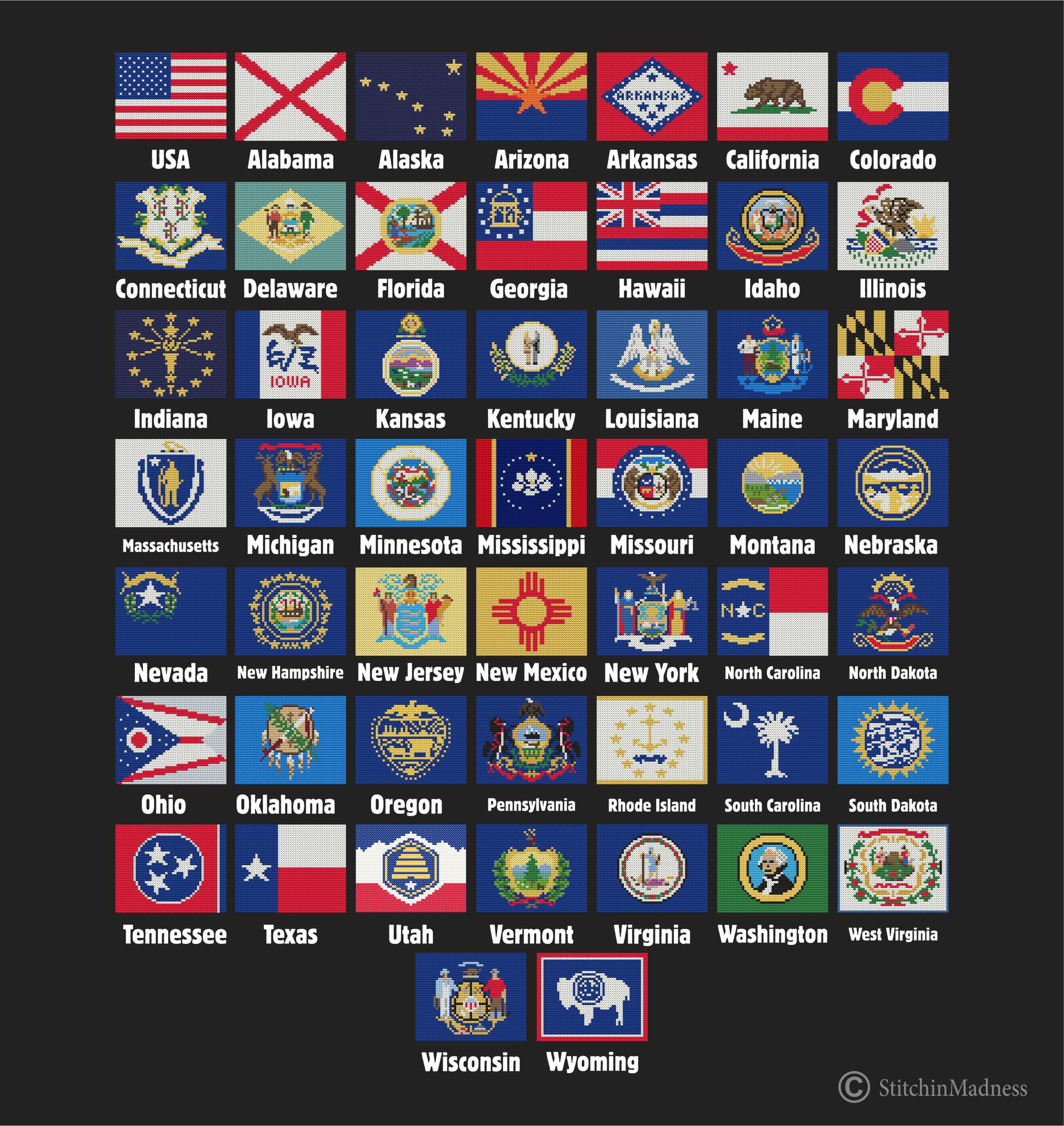 51 Tiny USA State Flags Cross Stitch Patterns, Mini Cross Stitch ...