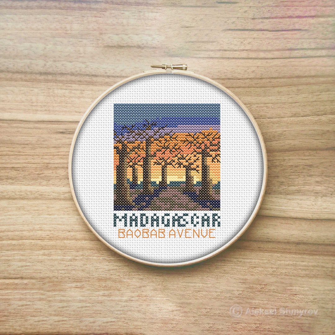Madagascar Travel Cross Stitch Pattern, Baobab Avenue, Mini Cross ...