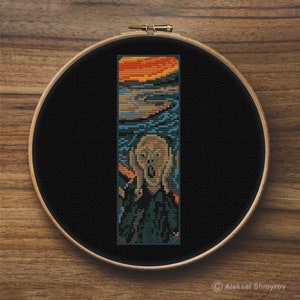 Edward Munch Scream Art Cross Stitch Bookmark, Book Worm Gift, Cross ...