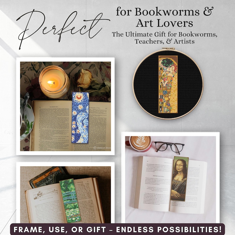 Van Gogh Starry Night Famous Art Cross Stitch Bookmark, Book Worm Gift ...