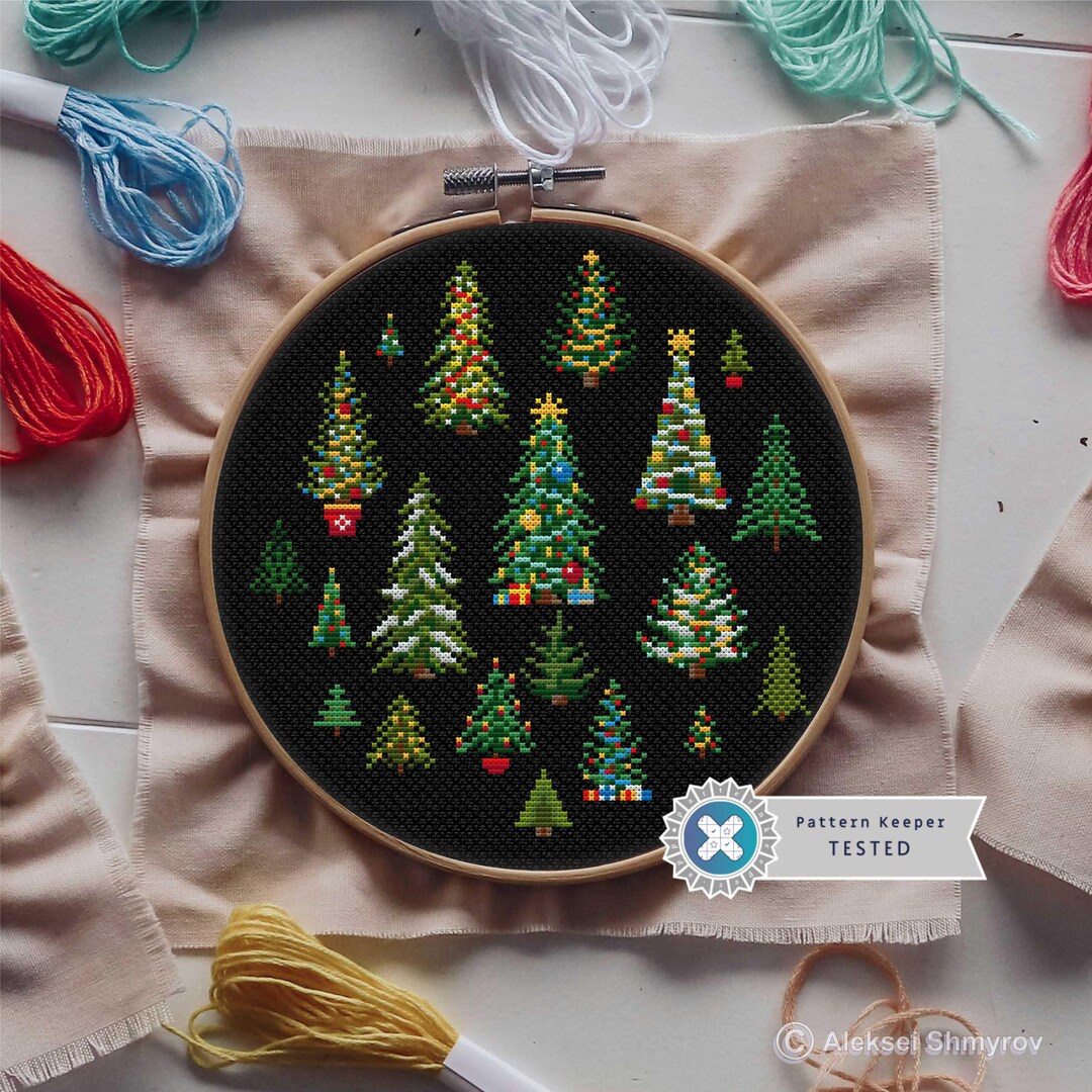 Tiny Christmas Trees Cross Stitch Pattern, Mini Cross Stitch, Easy ...