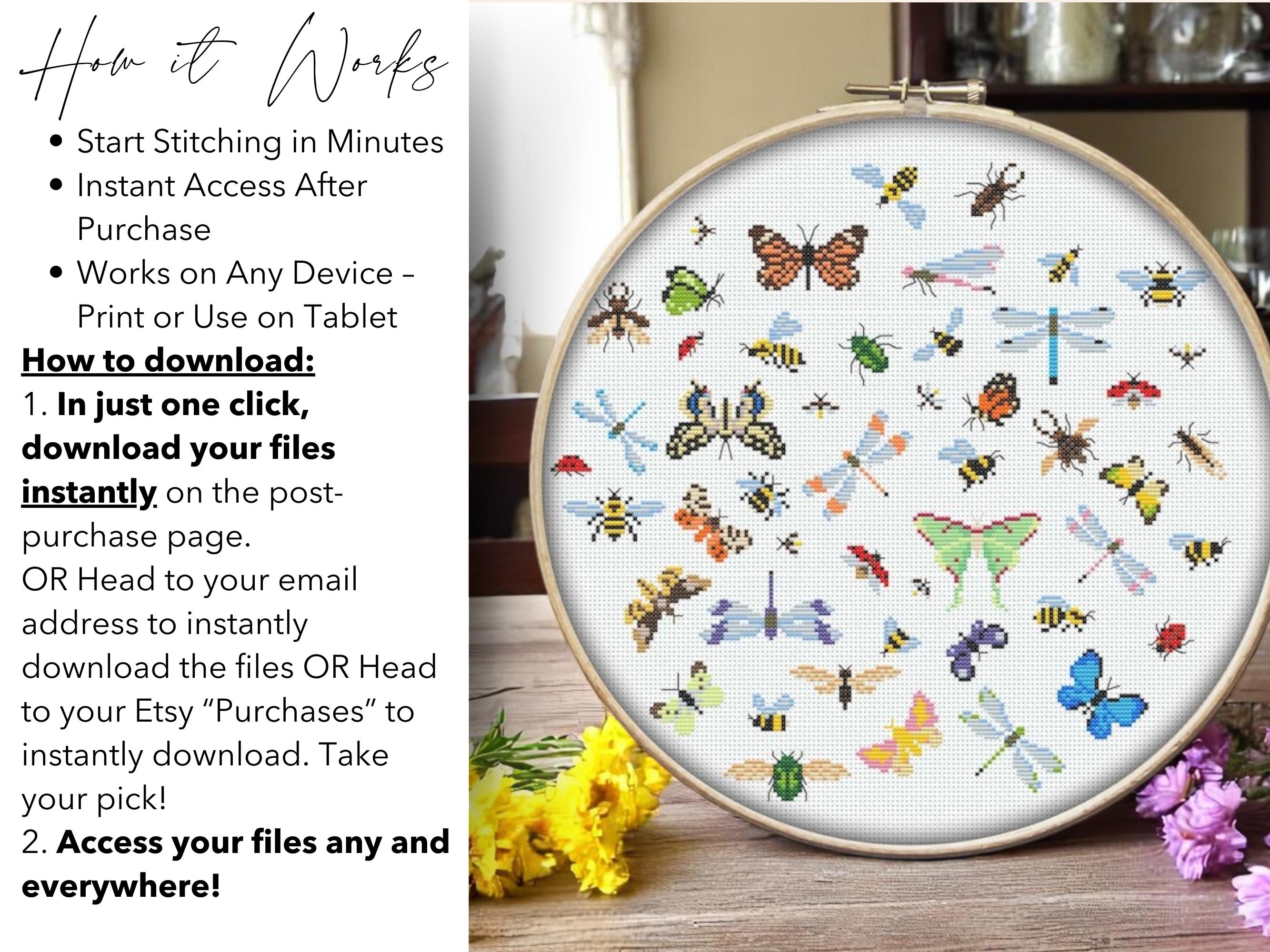 Mini Insect Cross Stitch Pattern PDF – Butterfly, Bee, Dragonfly & Bug ...